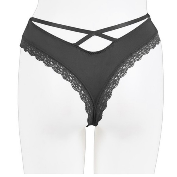 Youmita | Intimates & Sleepwear | Nwt Black Lace Trim Caged Thong ...